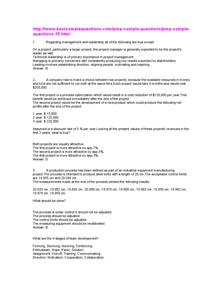 PMP Sample Questions - 01 | PDF | Project Management | Risk Management