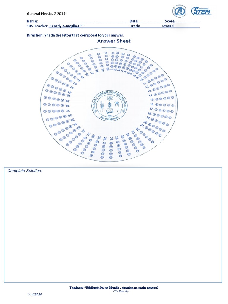Answer Sheet Bilog 2020 | PDF | Career & Growth | Teaching Methods ...