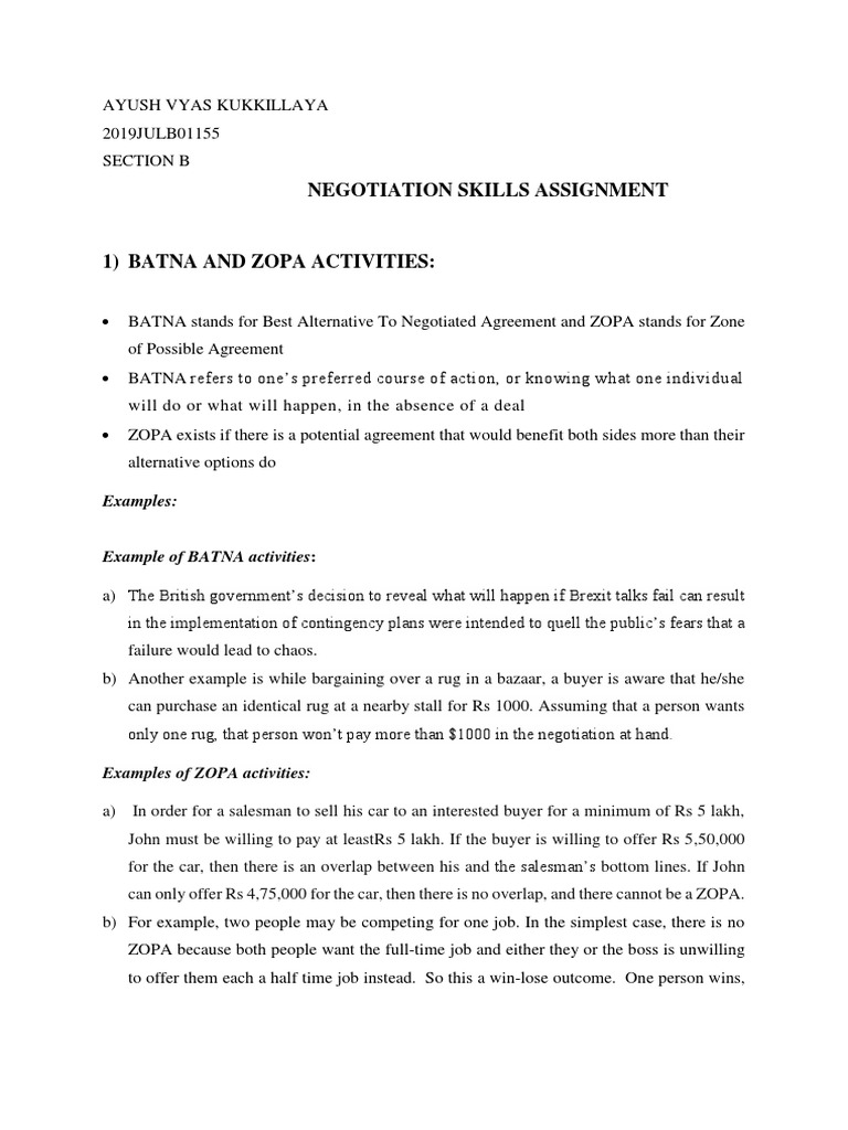 Negotiation Skills Assignment | PDF