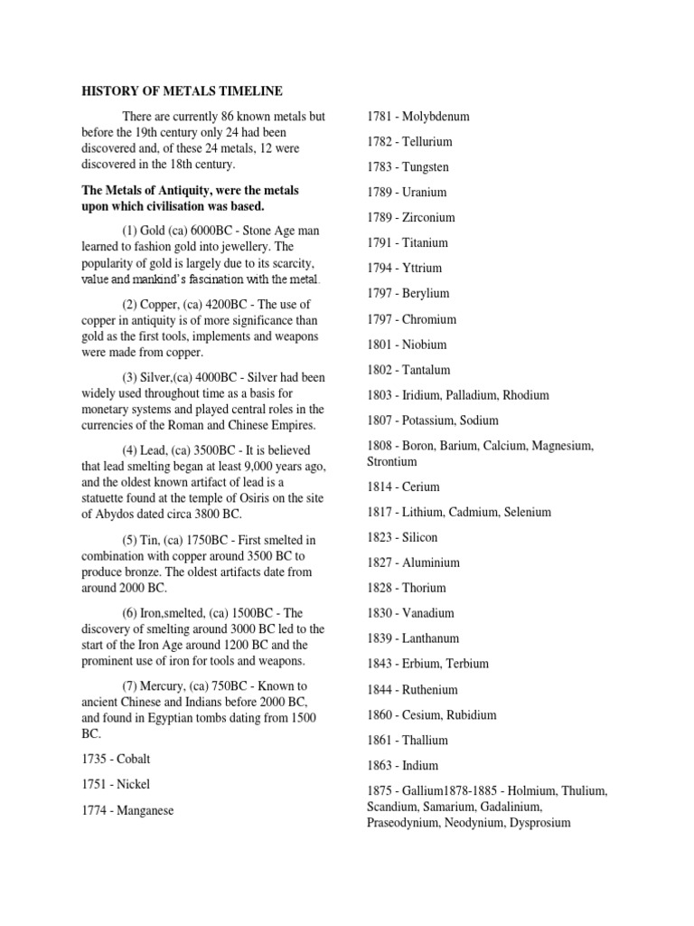 Timeline of Metal Discoveries | PDF | Social Science | History