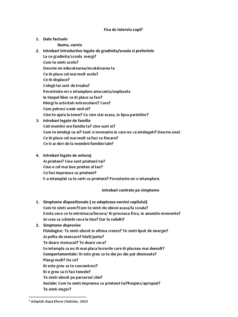 Fisa - Interviu Copil | PDF