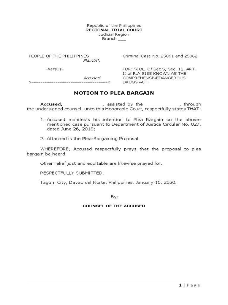 Motion for Plea Bargaining Proposal | PDF | Social Science | Law