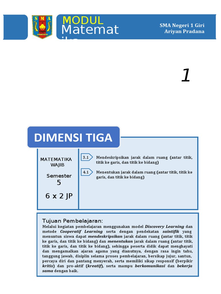 Jarak Dalam Ruang Titik Garis Bidang Pdf Metode Bahan Ajar