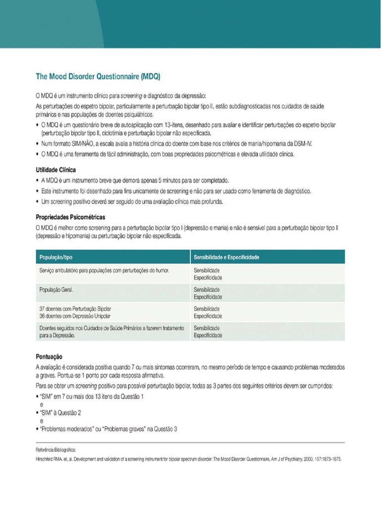 Cotação The Mood Disorder Questionnaire (MDQ) | PDF