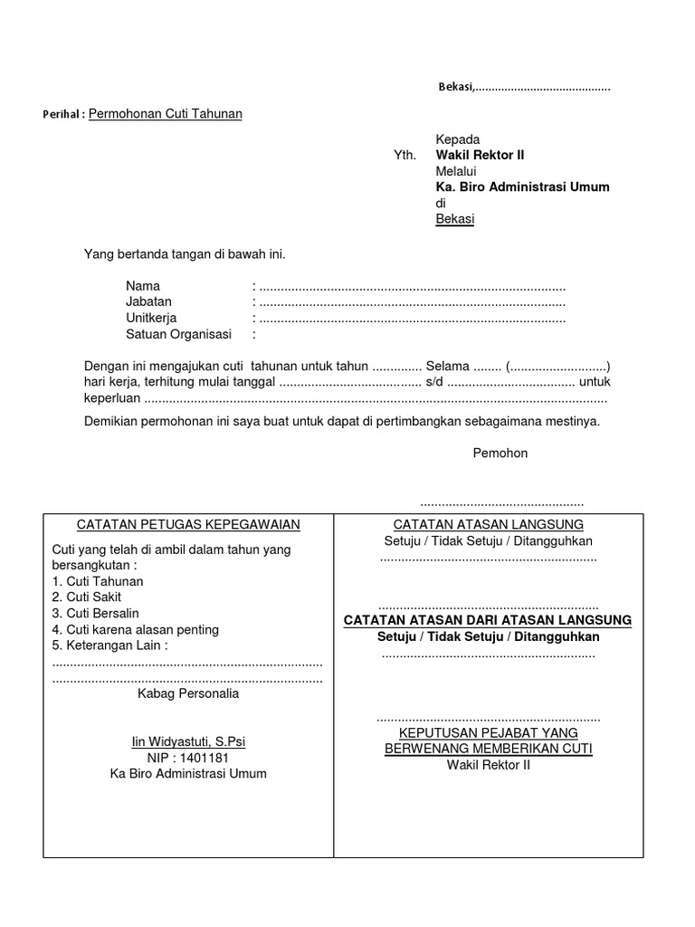 Contoh Form Cuti | PDF