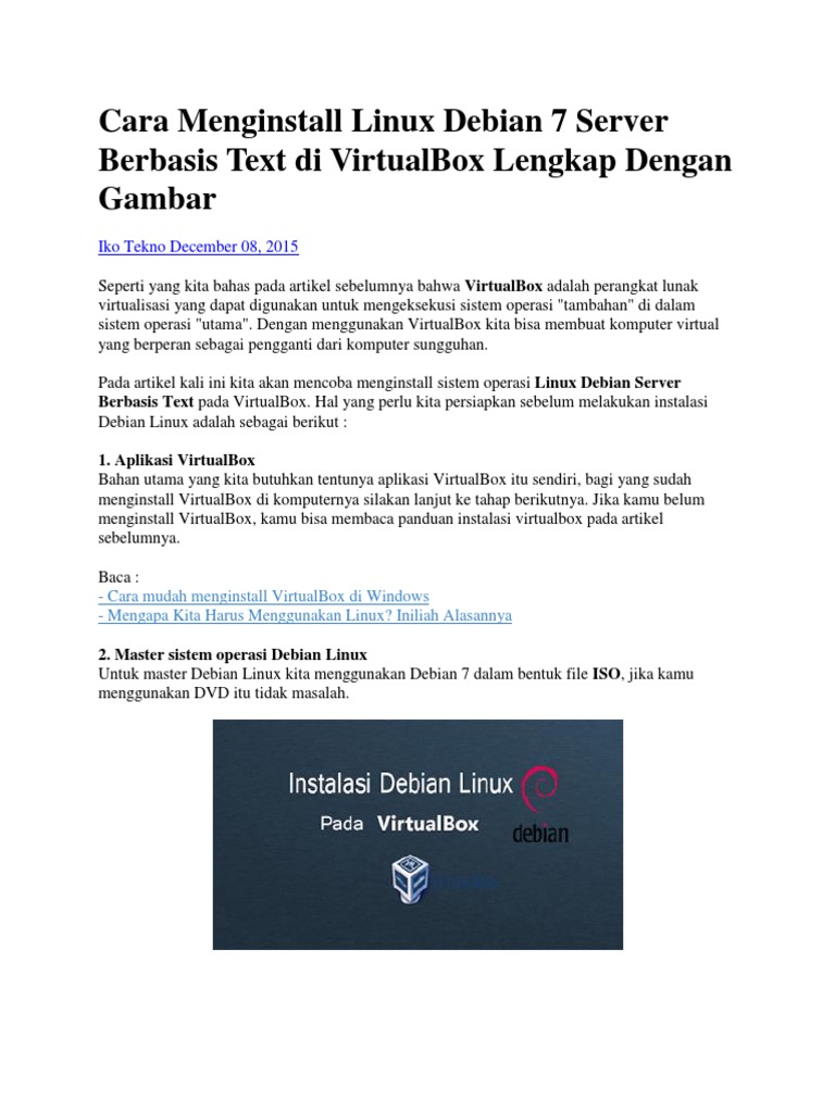 Cara Menginstall Linux Debian 7 Server Berbasis Text Di VirtualBox Lengkap Dengan Gambar | PDF