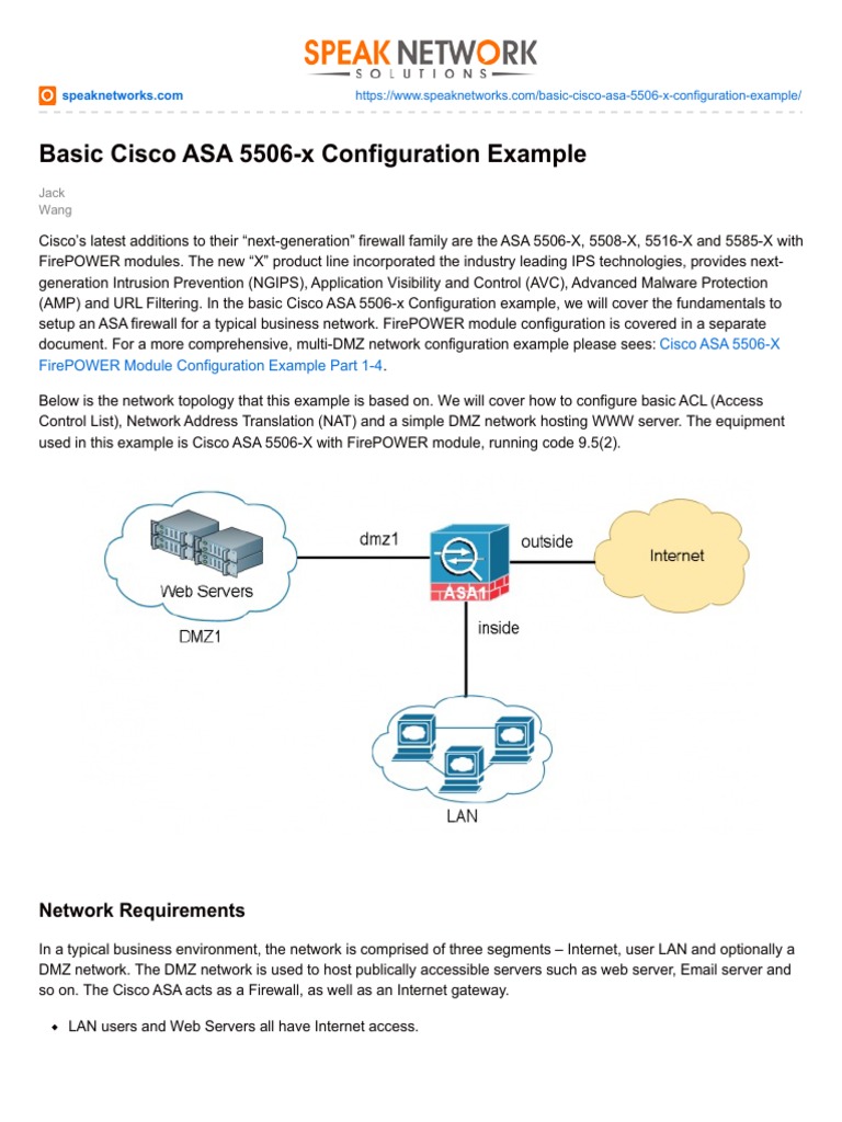Basic Cisco ASA 5506-x Configuration Example PDF | PDF