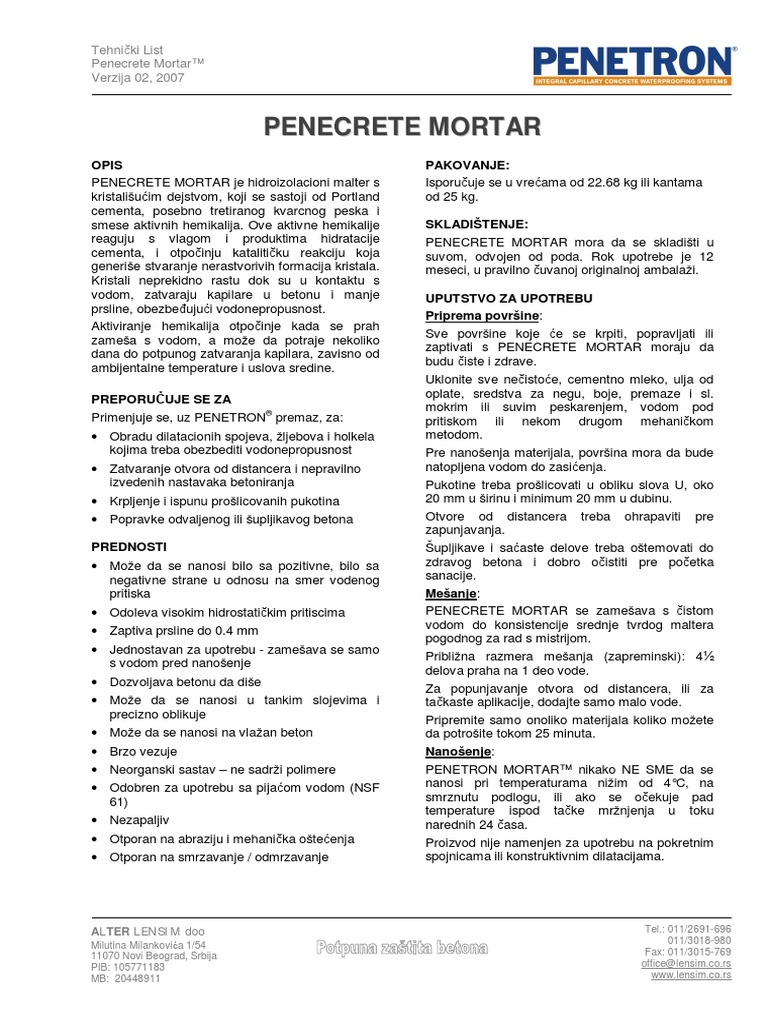 PENECRETE MORTAR - SR | PDF