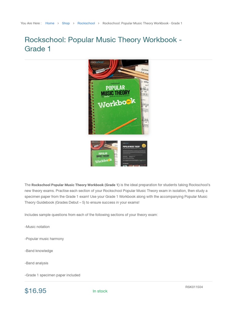AMEB Rockschool Popular Music Theory Workbook - Grade 1 | PDF