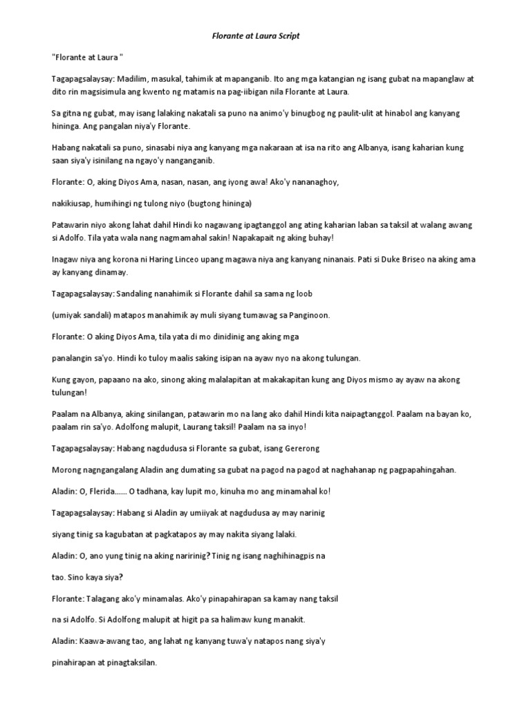 Florante at Laura Script | PDF