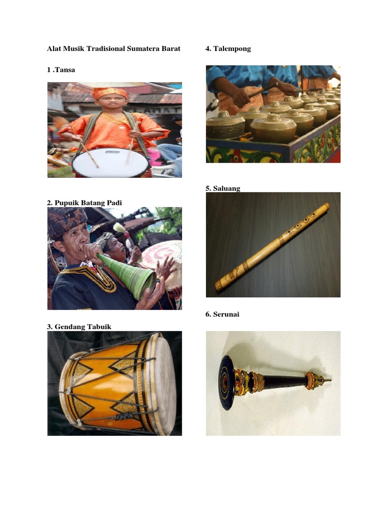 10 Alat Musik Tradisional Sumatera Barat | PDF | Memasak, Makanan ...