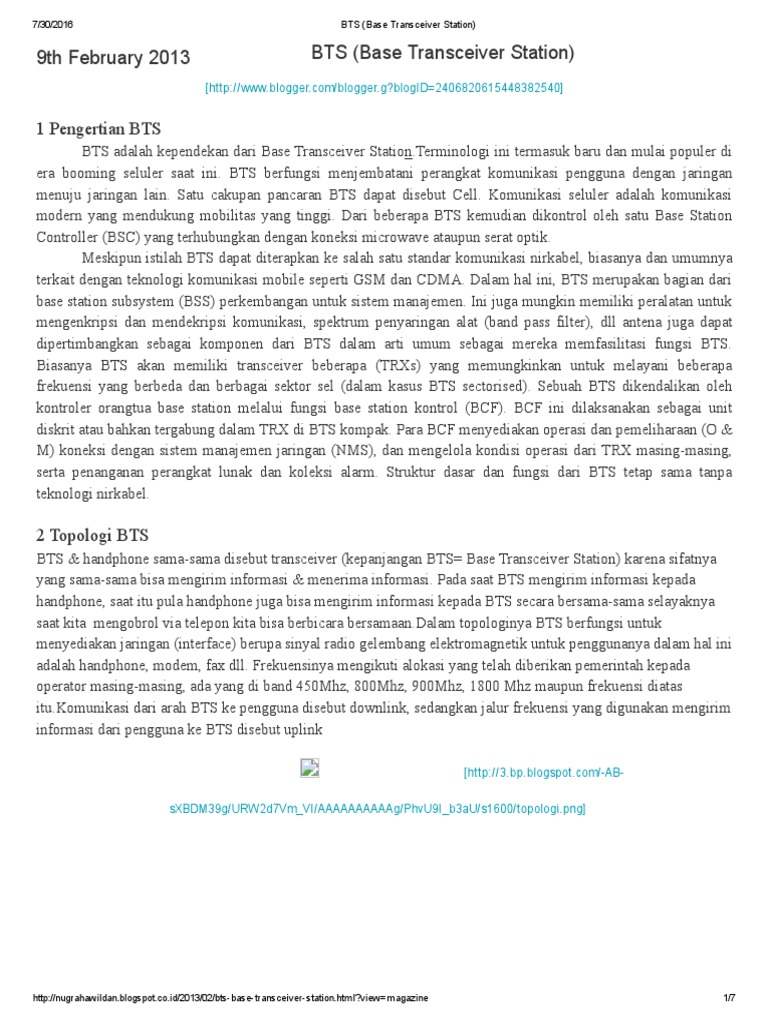 PENGERTIAN DAN KOMPONEN BTS | PDF
