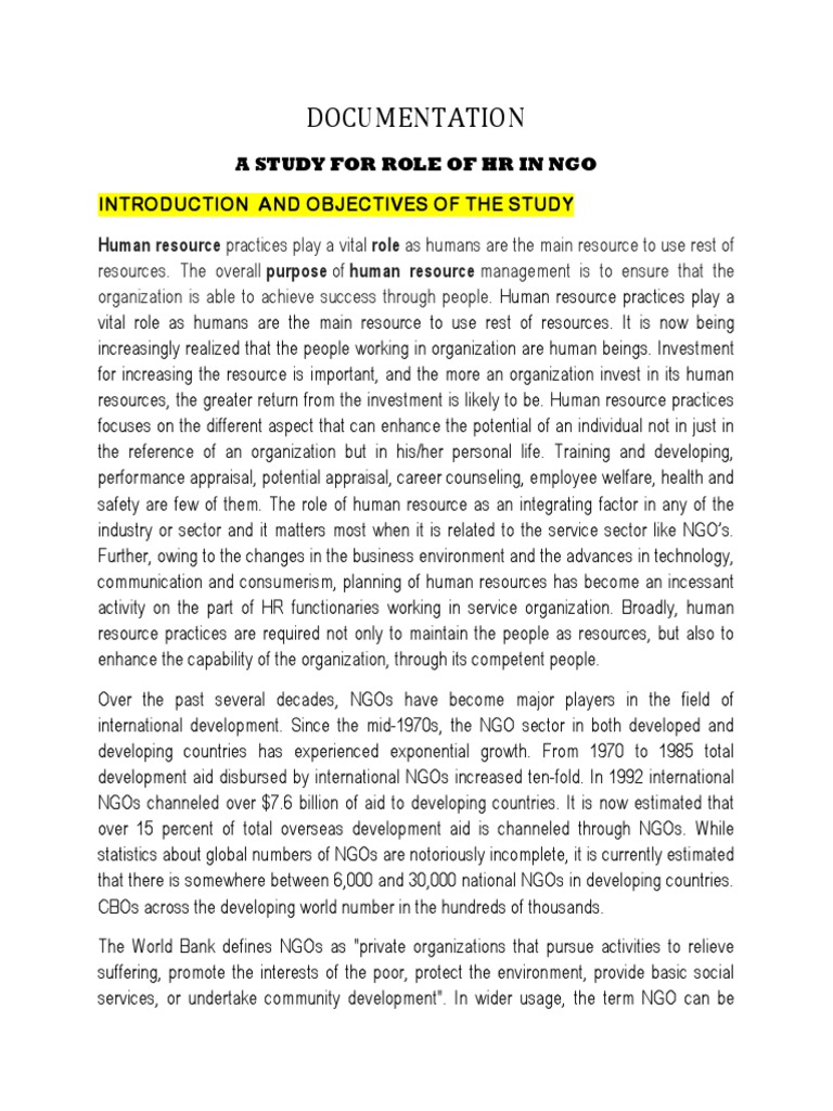 A STUDY FOR ROLE OF HR IN NGO (Project | PDF | Career & Growth