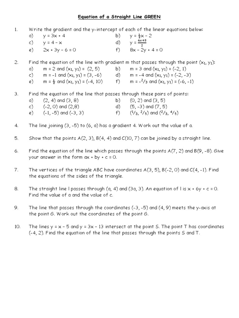 Equation of A Straight Line RAG | PDF | Line (Geometry) | Triangle