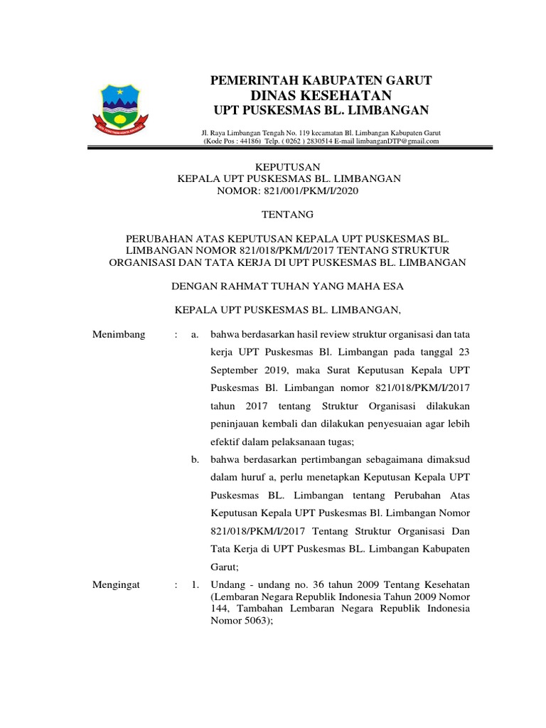 SK Perubahan Struktur Organisasi | PDF