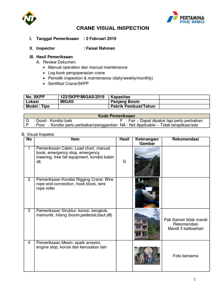 Crane Visual Inspection | PDF