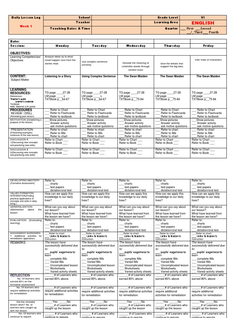 Weekly English Lesson Plan Template | PDF | Differentiated Instruction | Lecture