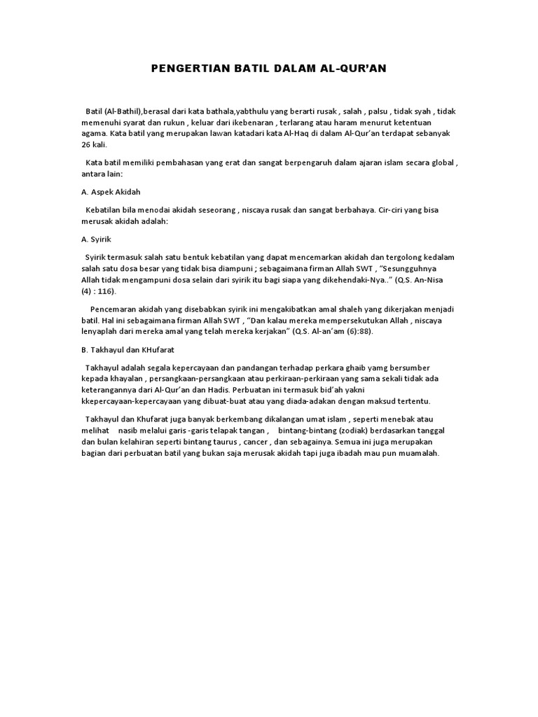 Pengertian Batil | PDF