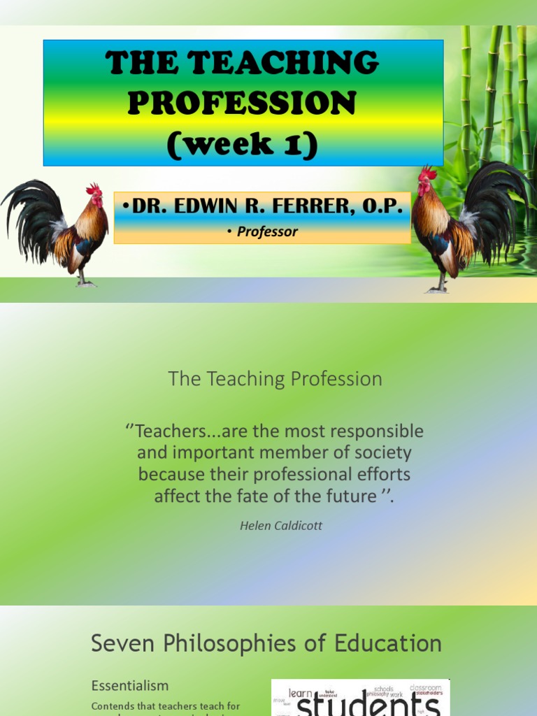 Week 1 The Teaching Profession | PDF | Philosophy Of Education | Morality