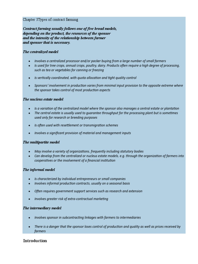 Types of Contract Farming Models | PDF