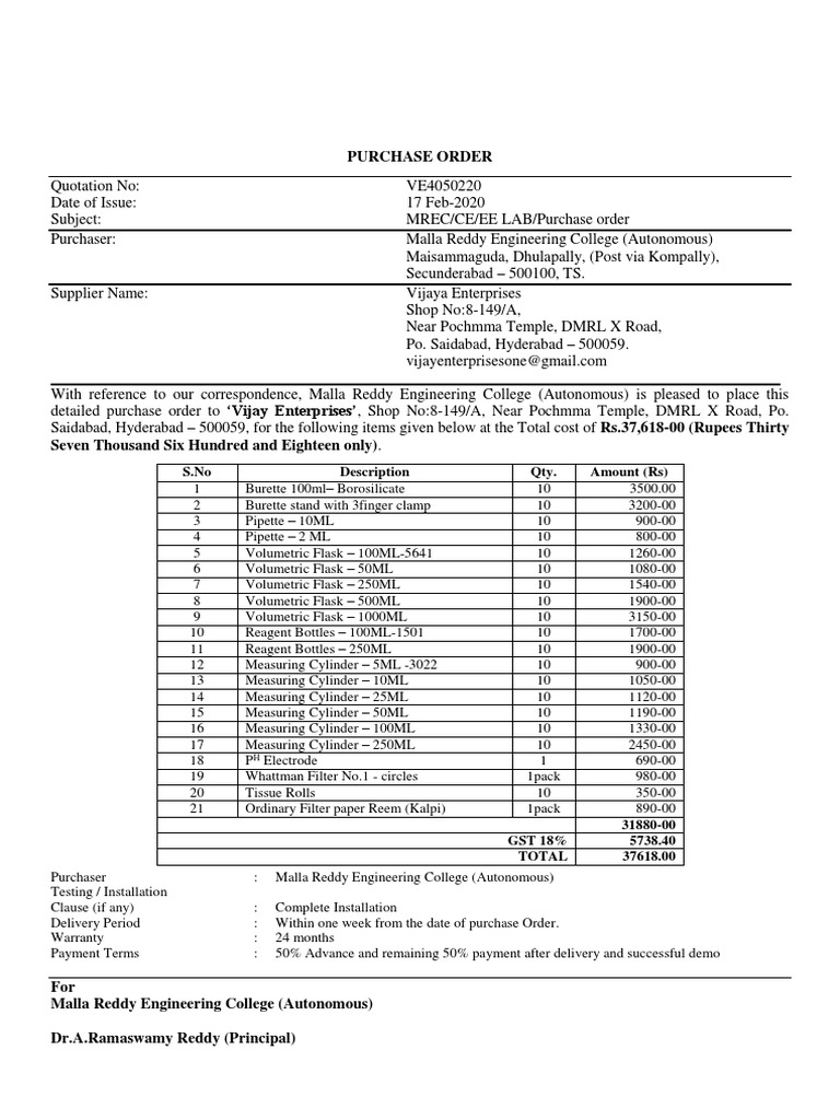 Purchase Order EE Lab | PDF | Laboratory Equipment | Laboratories