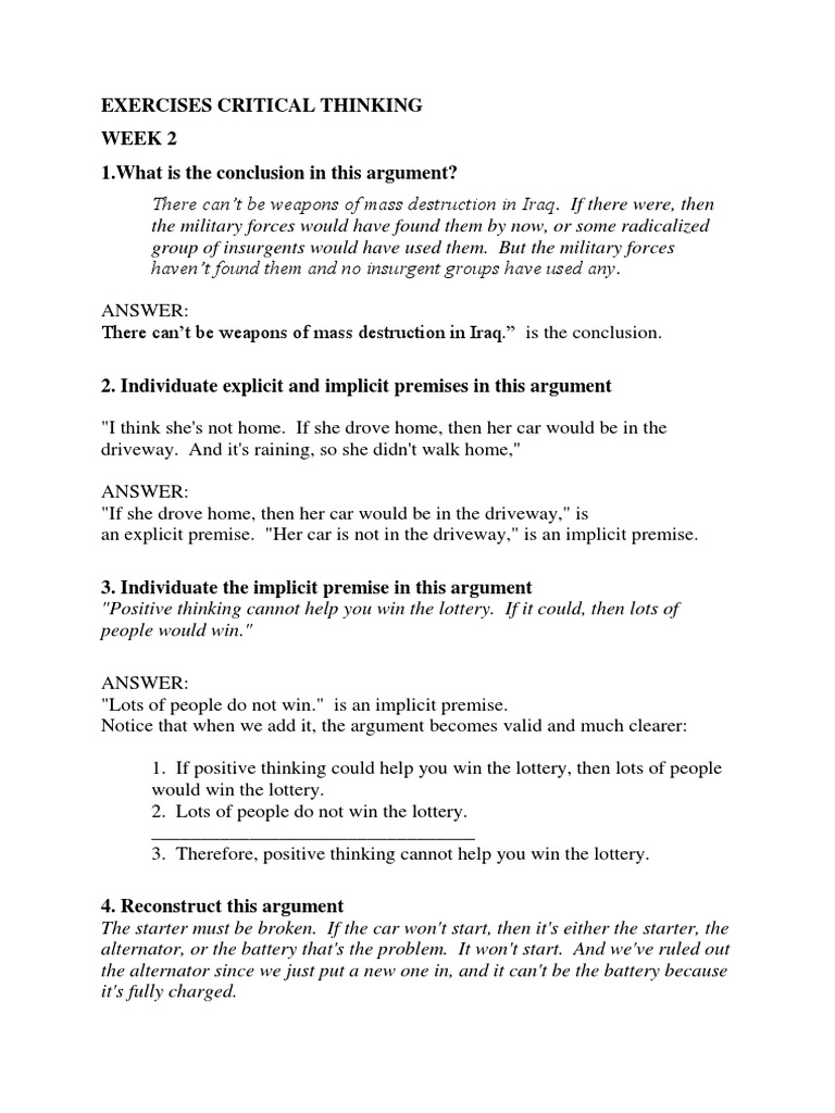 EXERCISES CRITICAL THINKING With Answers | PDF