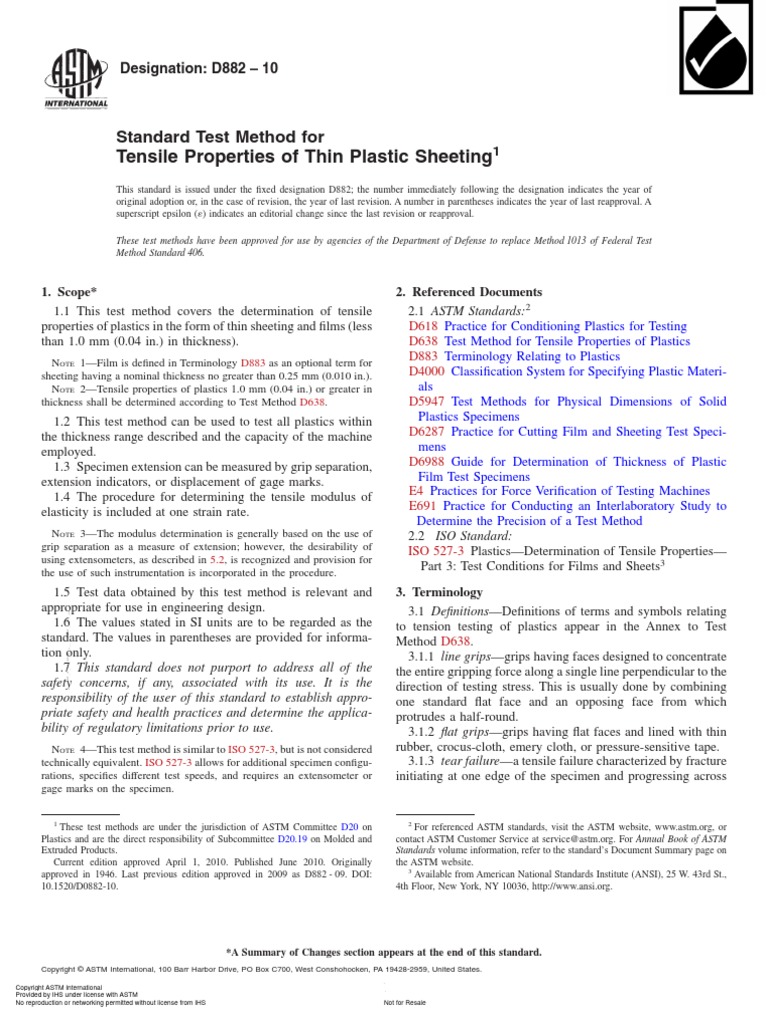 Astm-D882 2010 513100089384 PDF | PDF | Young's Modulus | Yield ...