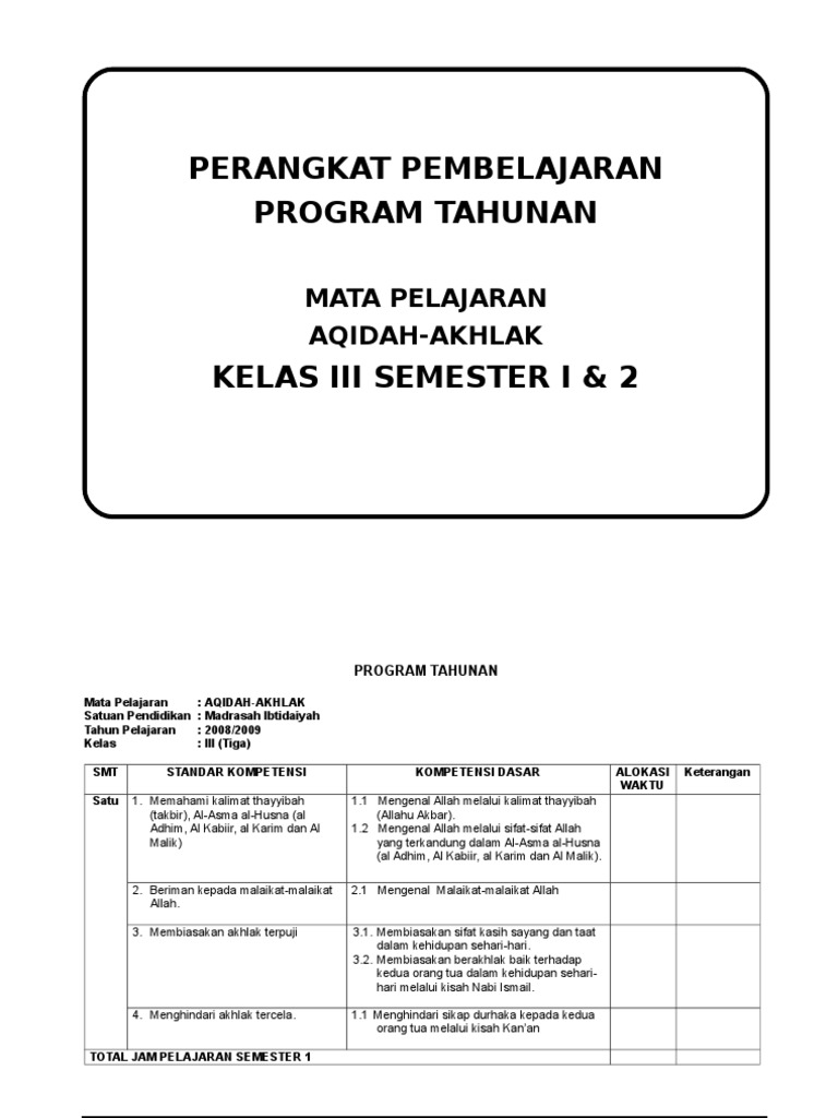Program Tahunan Aqidah Aklak 3 | PDF