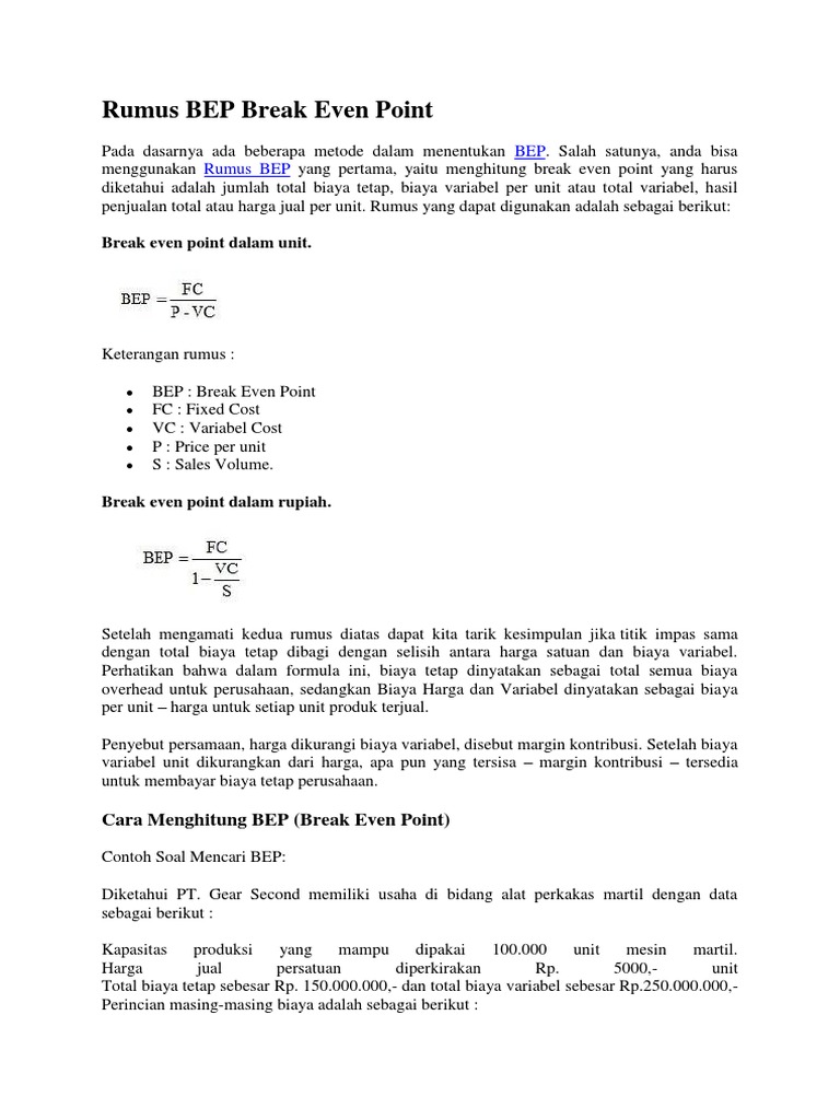 Rumus BEP Break Even Point | PDF