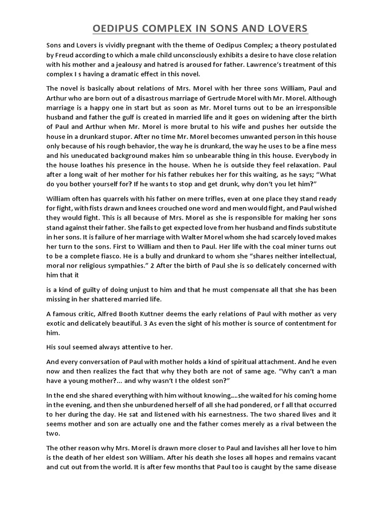 Oedipus Complex in Sons and Lovers | PDF | Sons And Lovers | Oedipus Complex