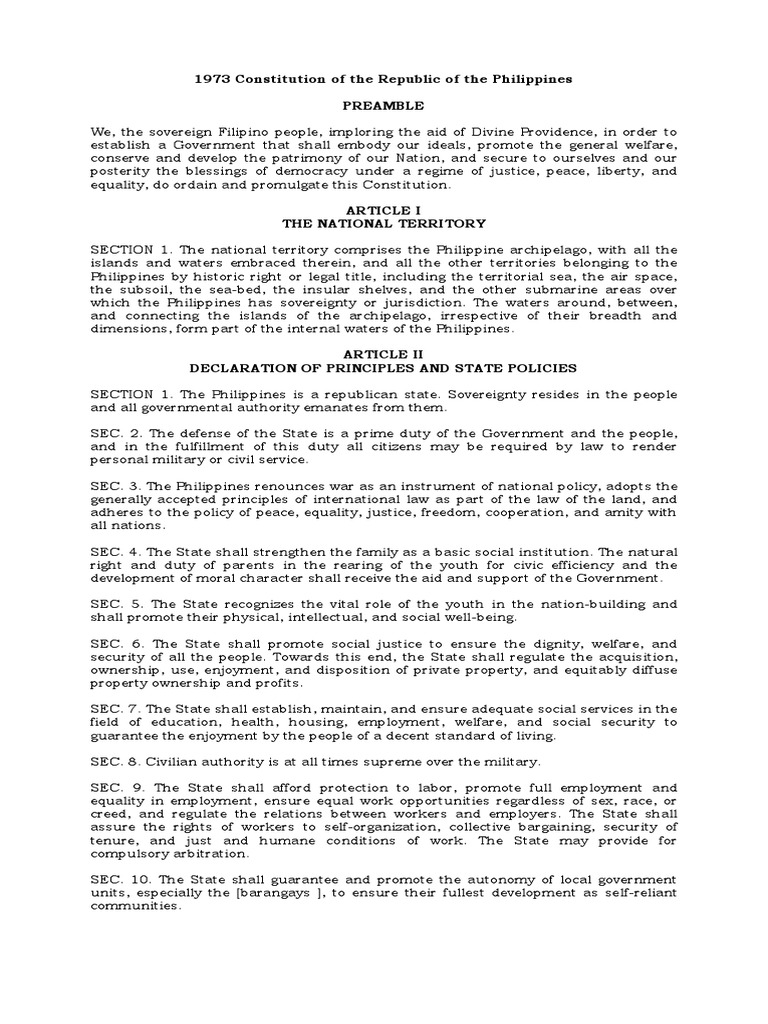 1973 Constitution of The Republic of The Philippines | PDF | Supreme ...