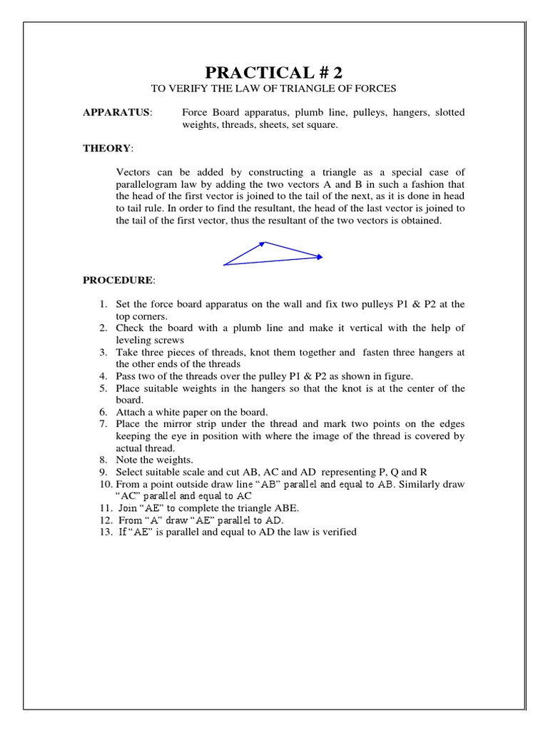 Verify Triangle of Forces Law | PDF | Force | Triangle