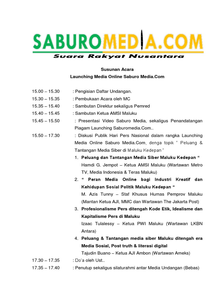 Susunan Acara Launching Saburo Media | PDF