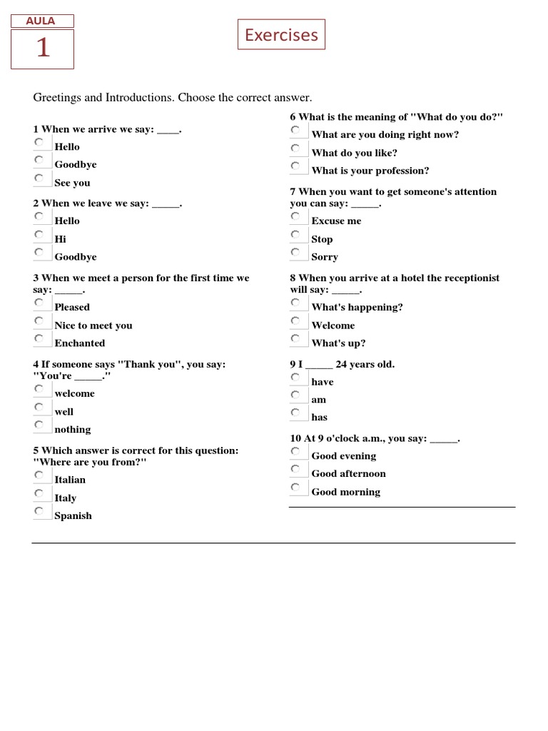 Greetings and Introductions Exercises | PDF | Self-Improvement