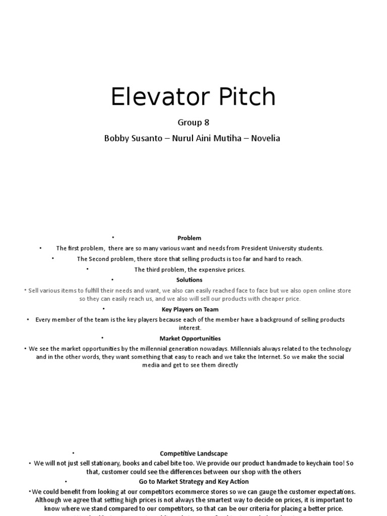 Script Elevator Pitch | PDF | Microeconomics | Business Economics