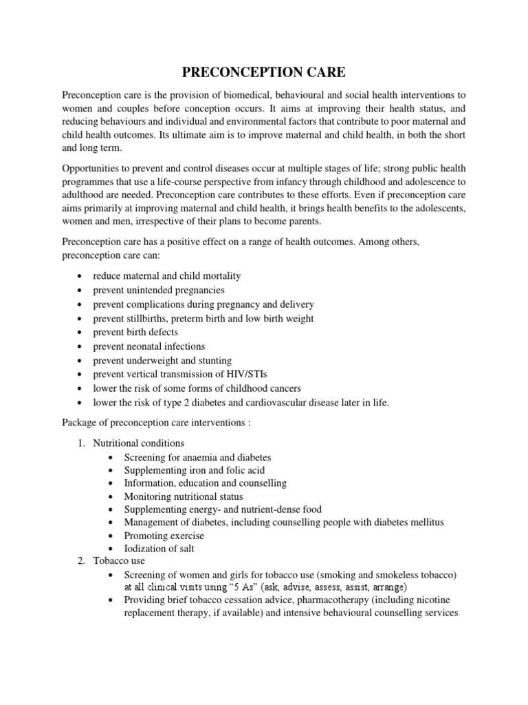 Preconception Care - Who | PDF | Maternal Health | Safe Sex