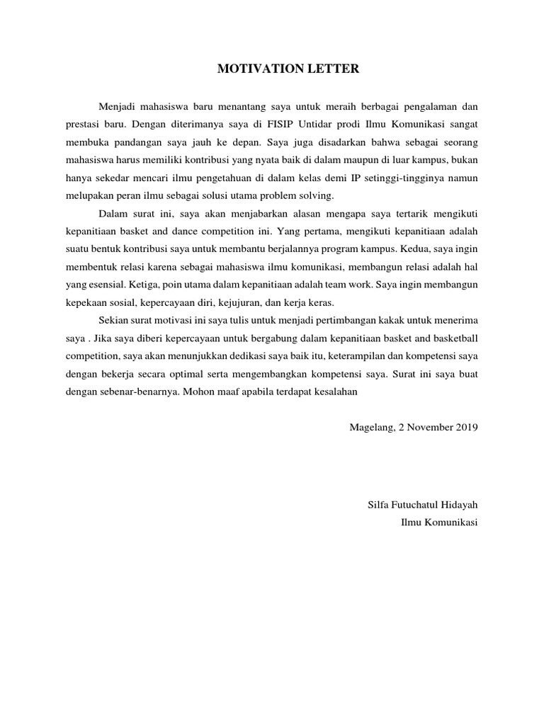 Surat Motivasi Kepanitiaan FISIP Untidar | PDF | Karier & Perkembangan