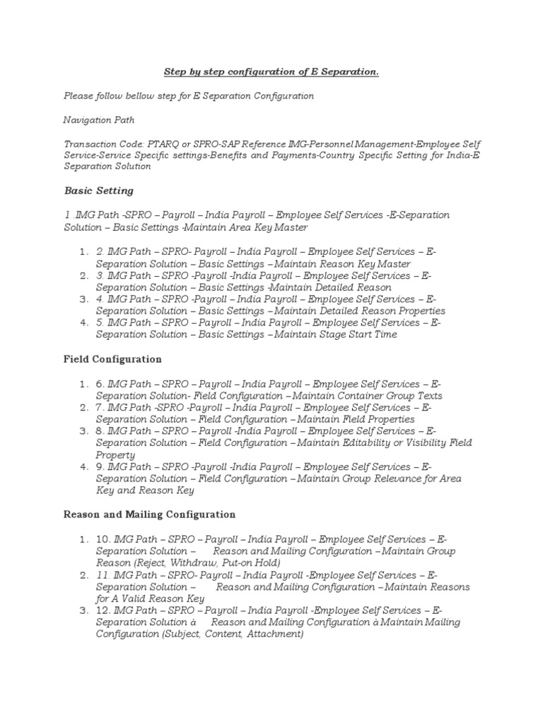 Step by Step Configuration of E Separation | PDF | Payroll | Areas Of ...