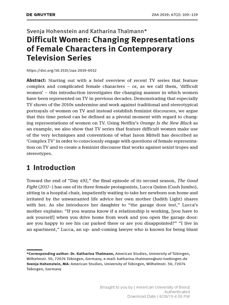 Difficult Women - Changing Representations of Female Characters in ...