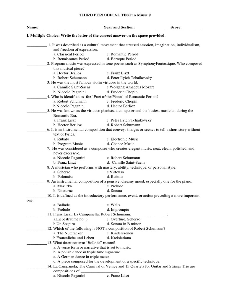 Third Periodic Exam-Music 9&10 | PDF