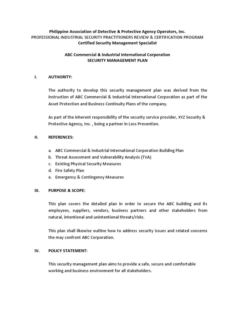 CSMS - Security Plan - Template Format | PDF