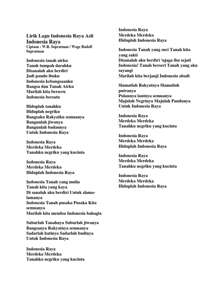 Lirik Lagu Indonesia Raya Asli | PDF