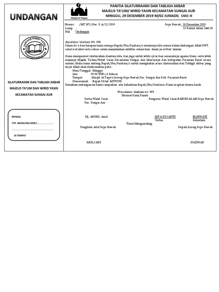Undangan Wirid YAsin 2019 | PDF
