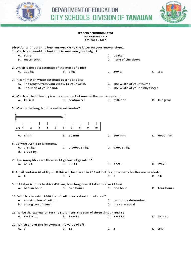 2ND Periodical Test G7 Math | PDF