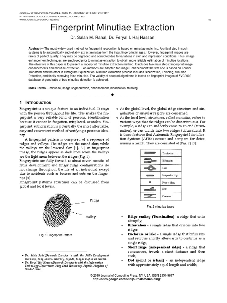 Fingerprint Minutiae Extraction Pdf Fingerprint Image Segmentation