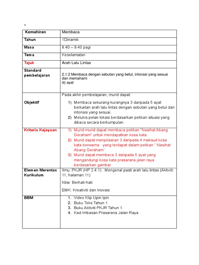 PKJR Tahun 1 (Membaca) | PDF | Seni & Disiplin Bahasa