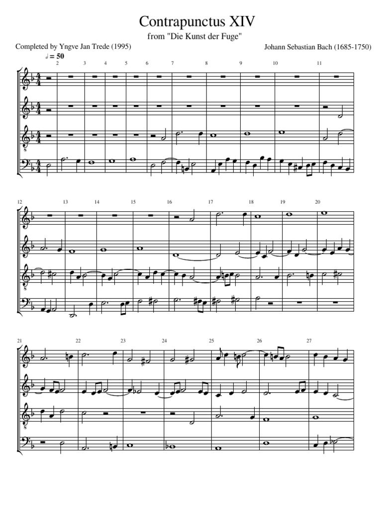 J.S. Bach - Contrapunctus XIV From Art of Fugue - 1st Completion by ...