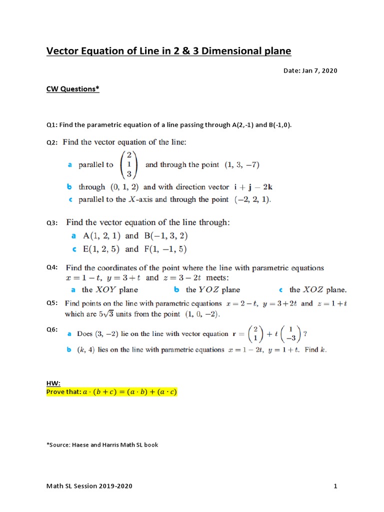 Vector Equation of Line - 07012020 PDF | PDF