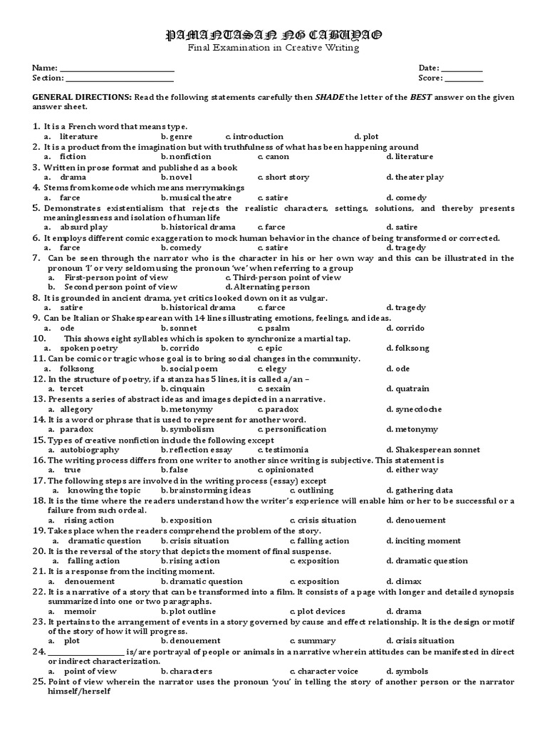 Final Exam in Creative Writing | PDF