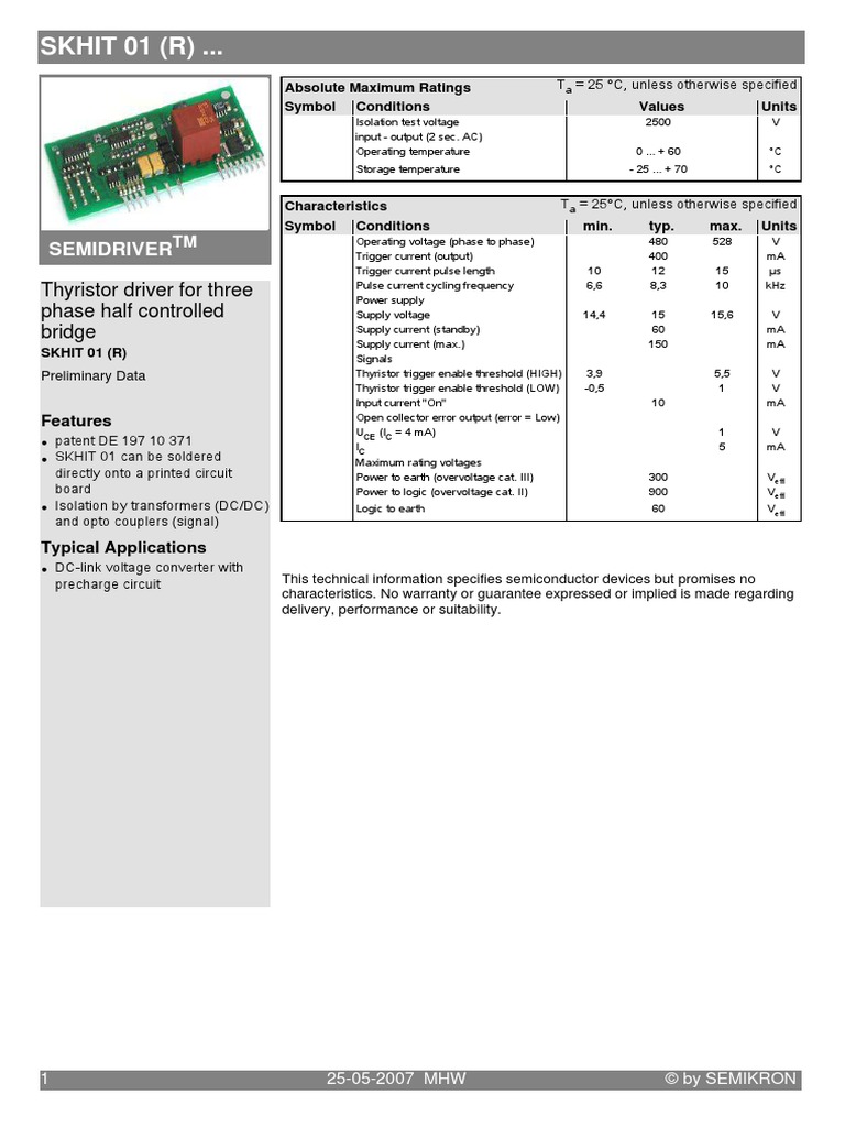 SEMIKRON DataSheet SKHIT 01 R L5009002 | PDF